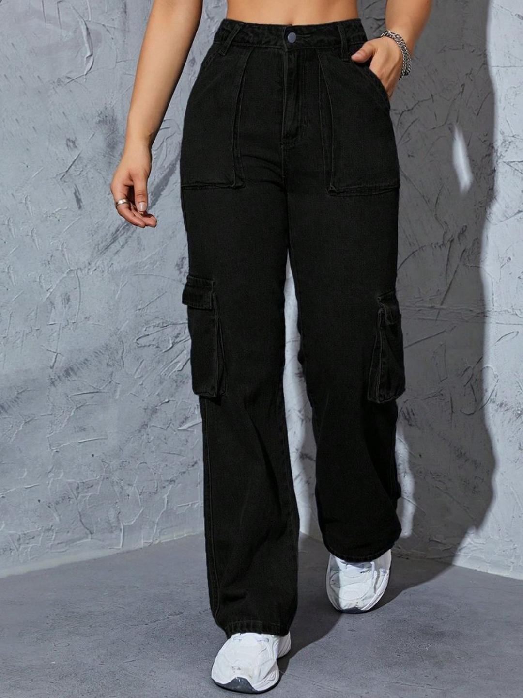 Buy NU CLOTHS Women Jean Regular Fit High Rise Stretchable Cargo Jeans ...