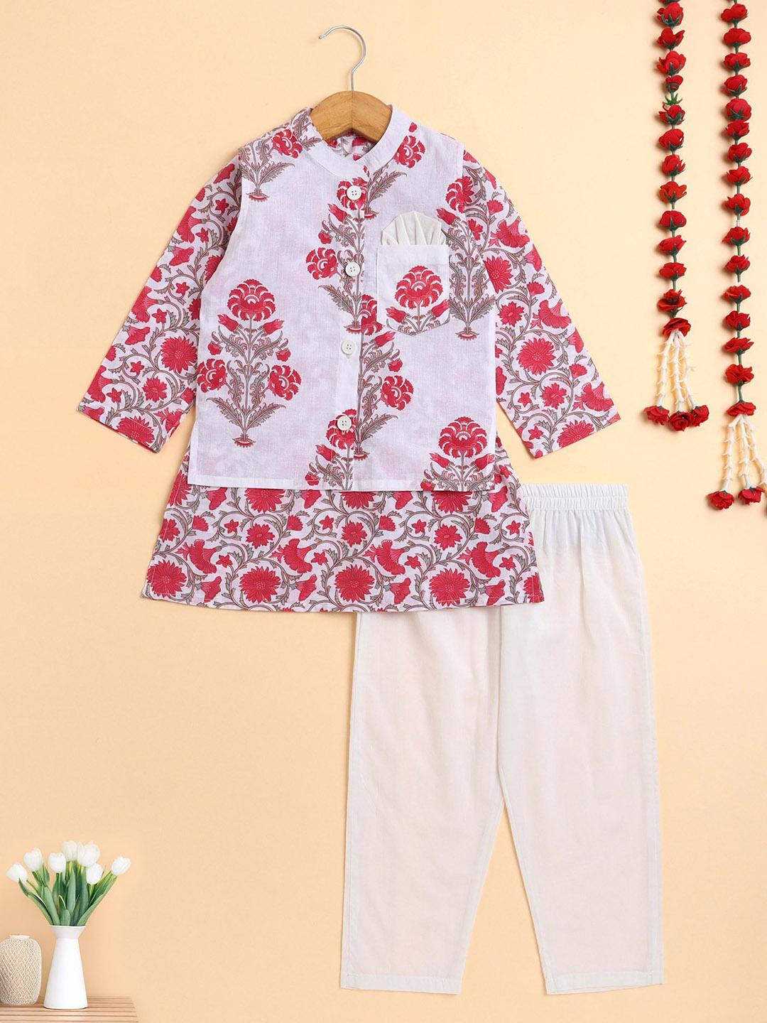 Buy The Magic Wand Boys Floral Printed Mandarin Collar Pure Cotton ...