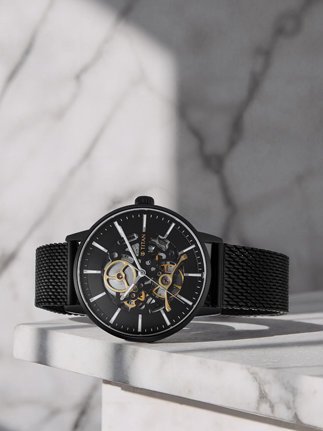 Buy Titan Slimline Mechanical With Black Dial Watch For Men Nt90159nm01 ...