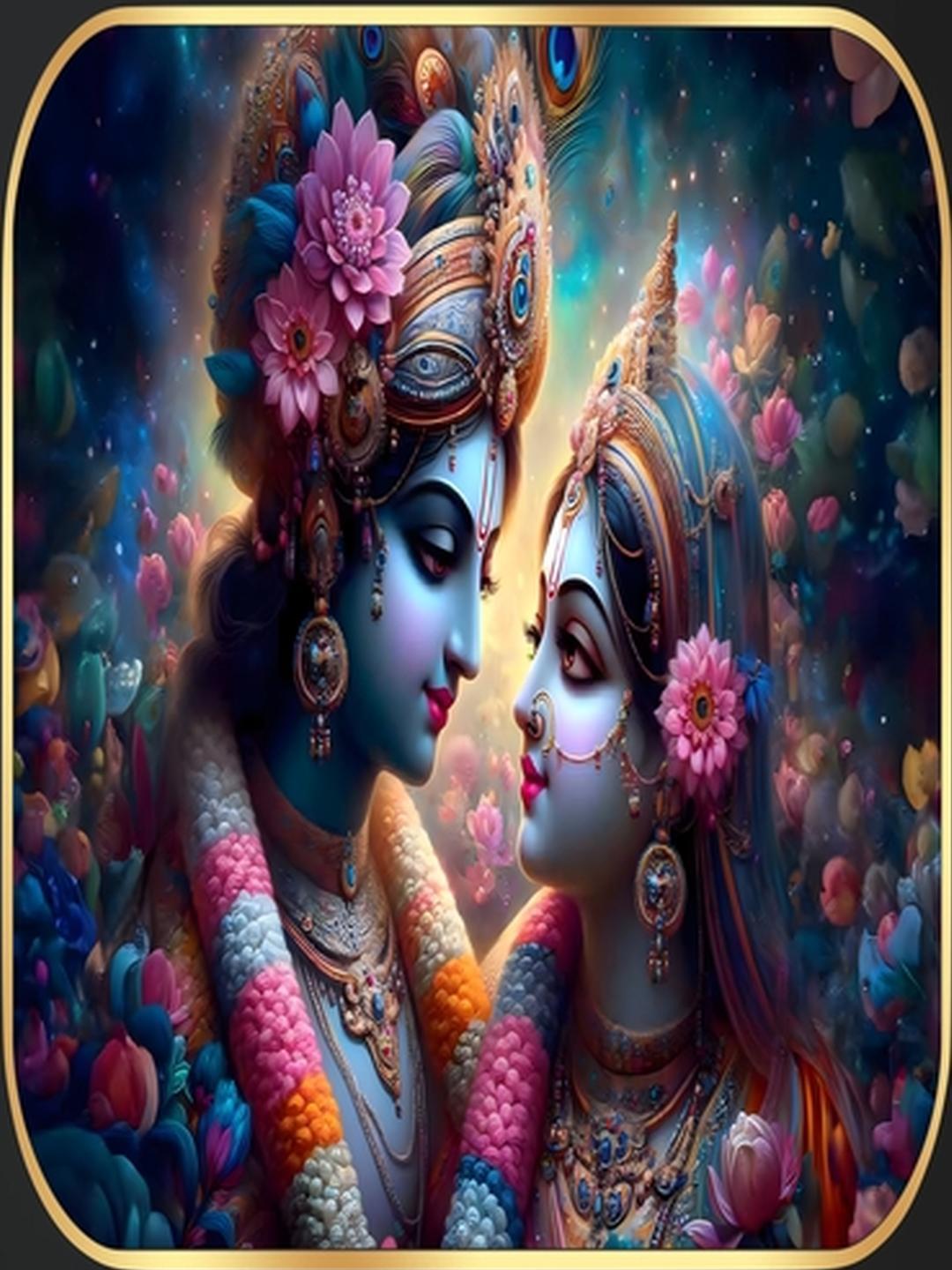 Buy Shashank Radha Krishna Wall Painting With Golden Strip Frame - Wall ...