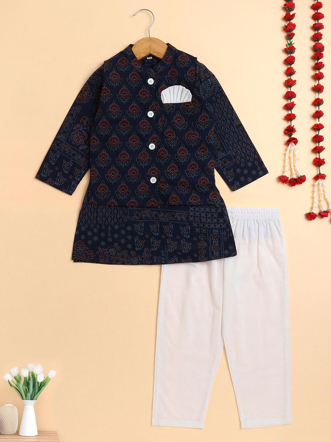 Buy The Magic Wand Boys Floral Printed Mandarin Collar Pure Cotton ...