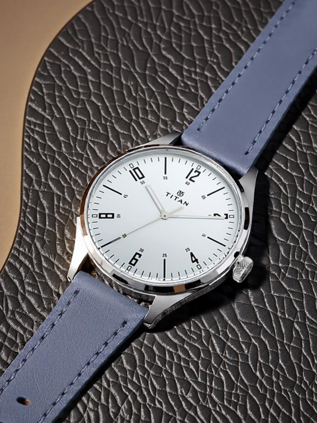 Buy Titan Men Silver Toned Analogue Leather Watch 1802SL02 - Watches ...