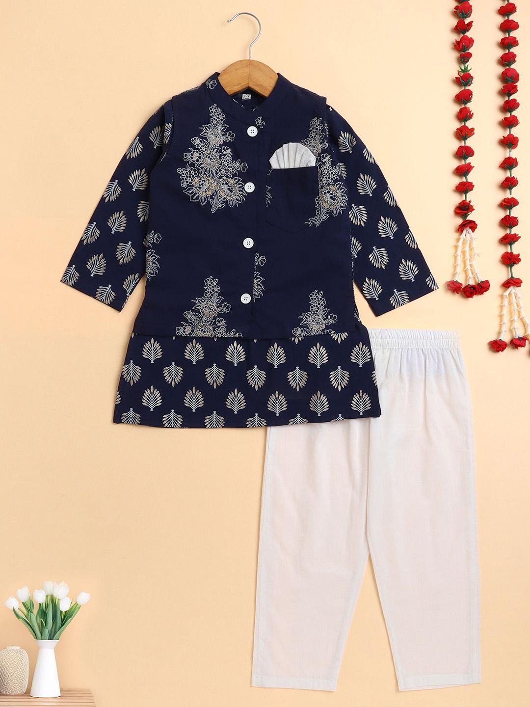 Buy The Magic Wand Boys Ethnic Motifs Print Pure Cotton Kurta With ...
