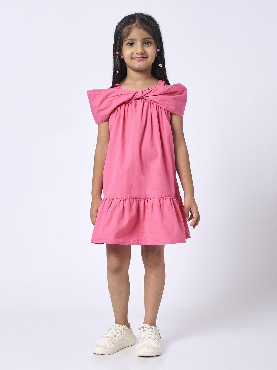 Buy Ed A Mamma Girls Off Shoulder Pure Cotton Drop Waist Dress ...
