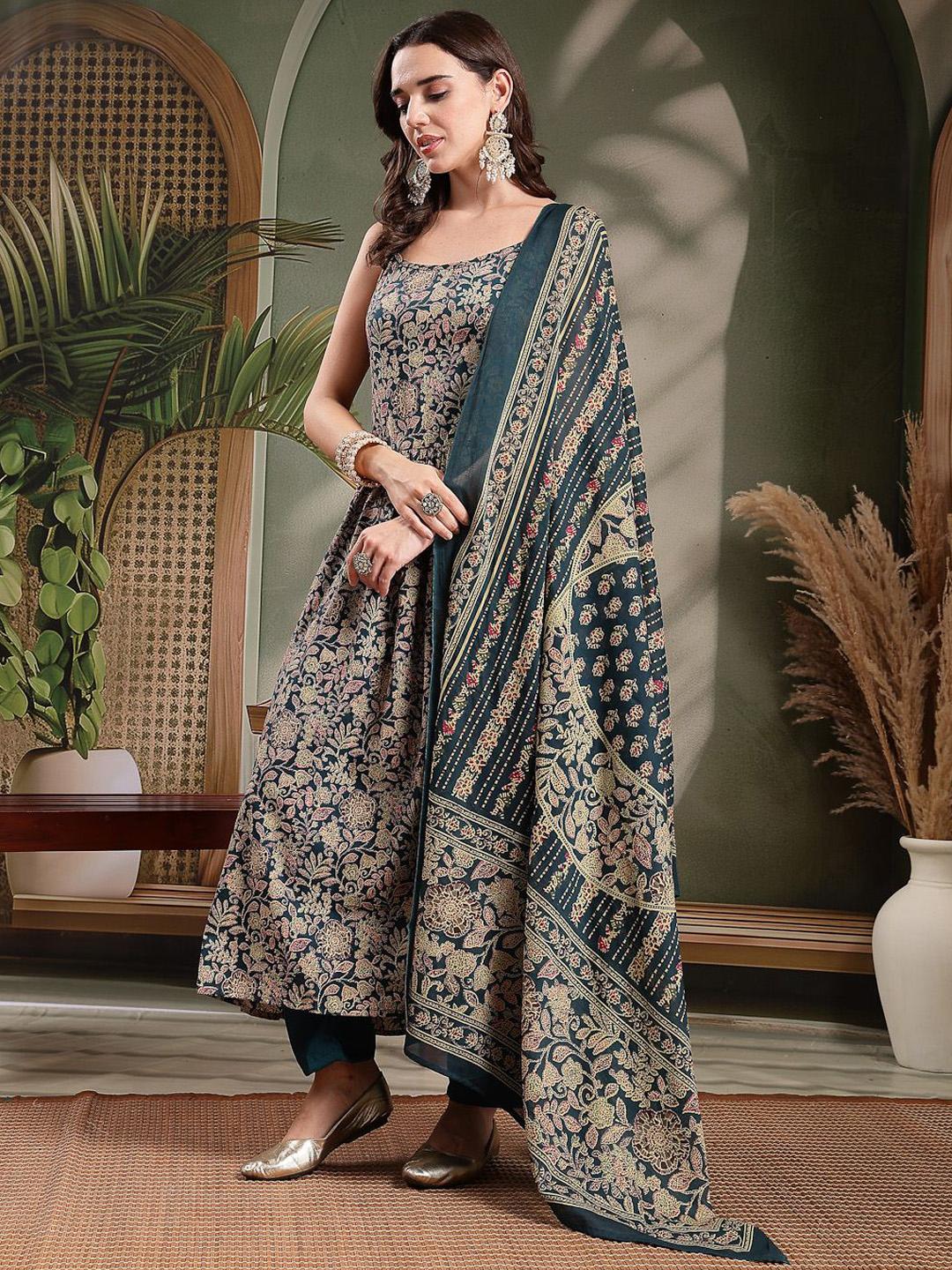 Buy HERE&NOW Floral Printed Shoulder Straps Pure Cotton Kurta With ...