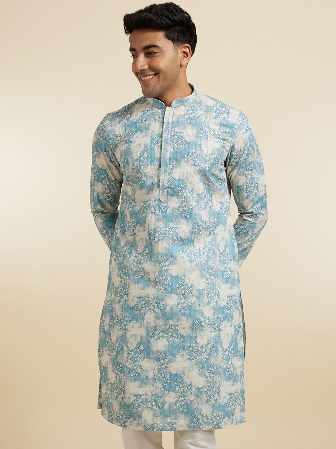 Buy Diwas By Manyavar Men Woven Design Printed Mandarin Collar Kurta ...