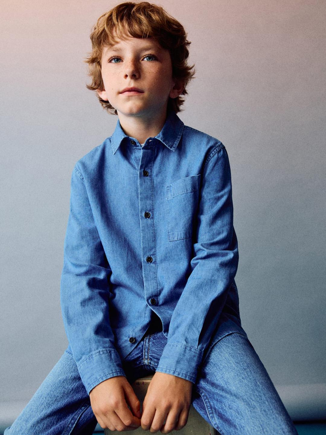Buy Mango Kids Boys Pure Cotton Longline Denim Shirt - Shirts for Boys ...