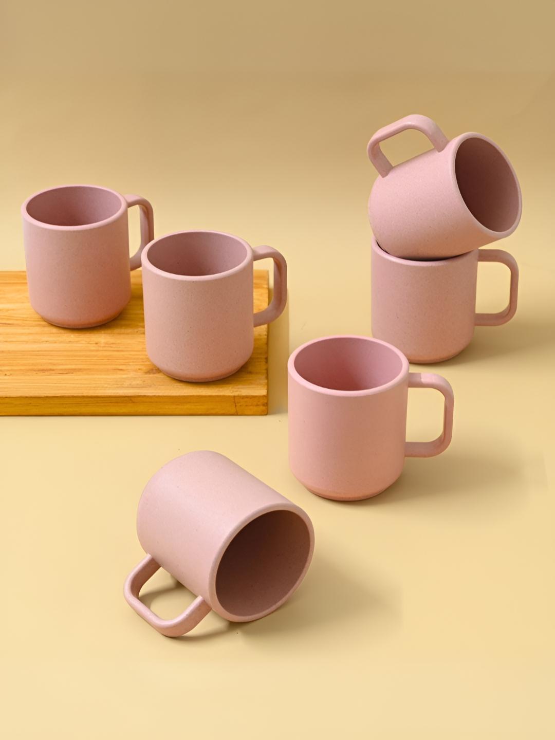 Buy Eha Innocent Pink 6 Pieces Matte Mugs 350ml - Cups And Mugs for ...