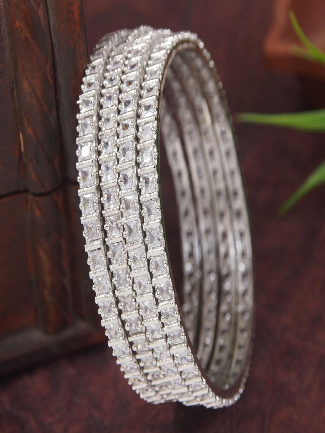 Buy SGA FASHION Set Of 4 Silver Plated American Diamond Studded Bangles ...