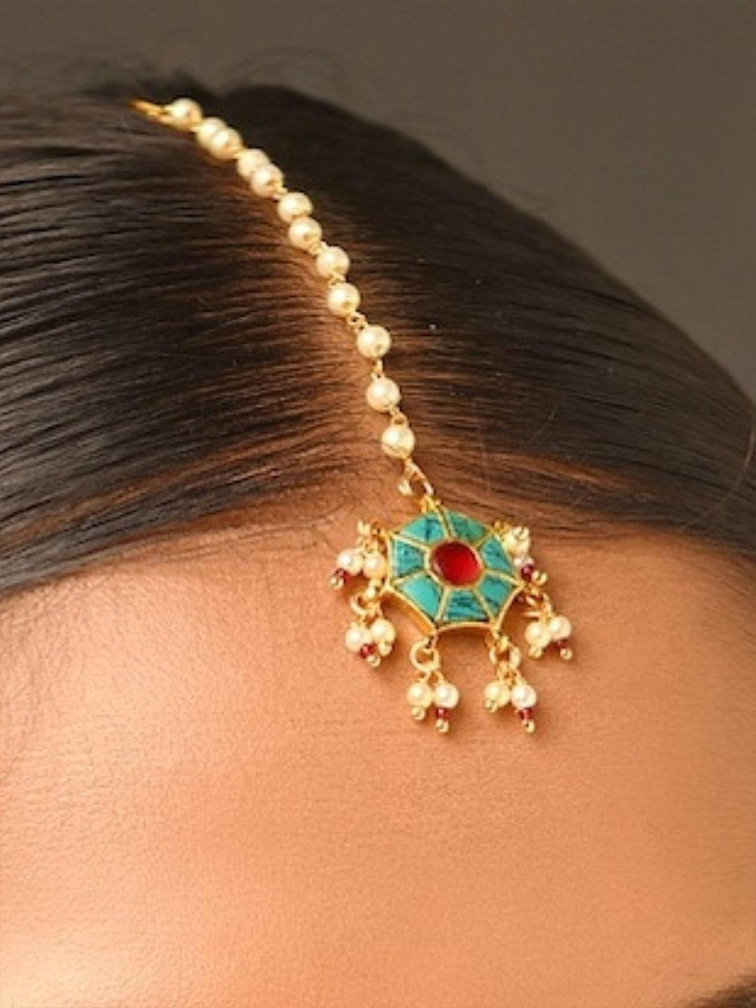 Buy ABDESIGNS Gold Plated Pachi Floral Kundan Studded Maang Tikka ...