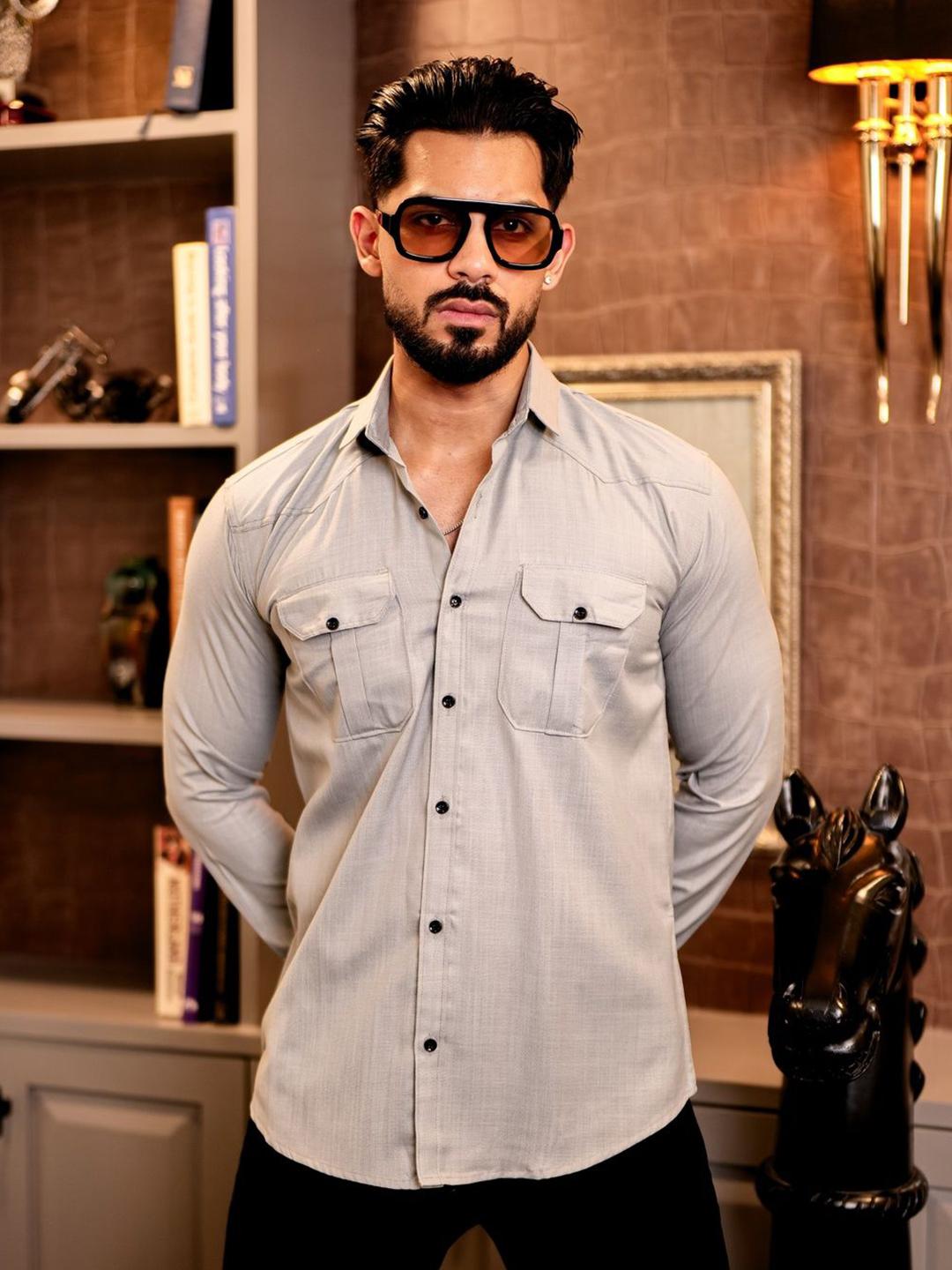 Buy KHUSHI CREATION Men Original Slim Fit Solid Spread Collar Cotton ...