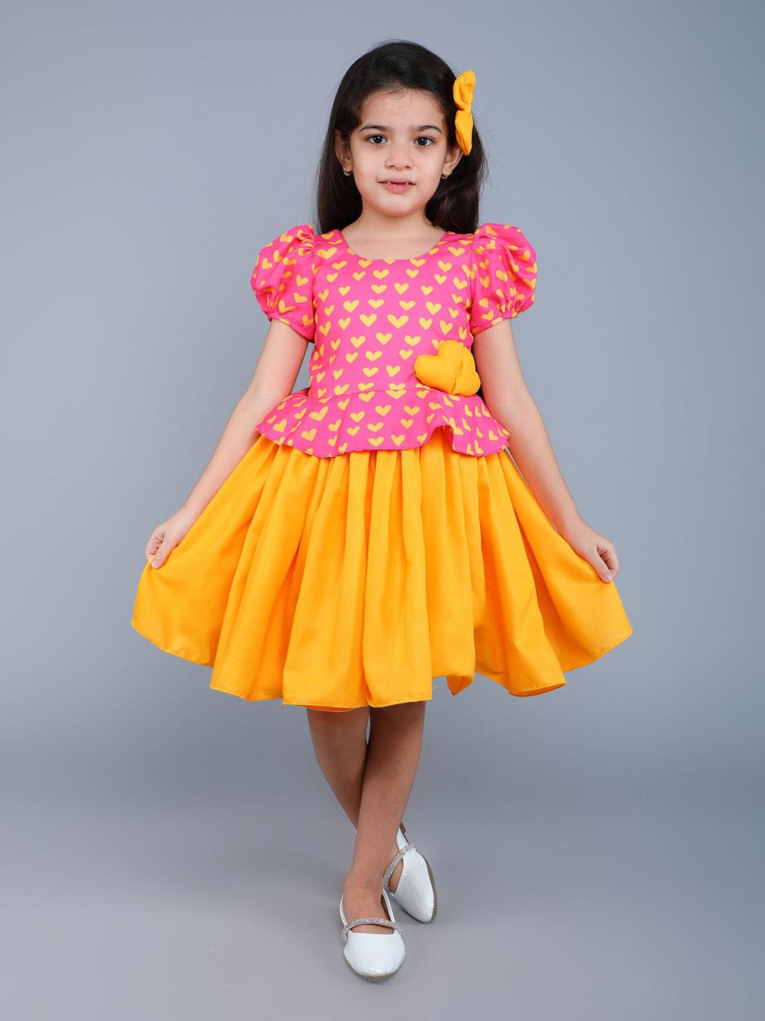 Buy Pink Chick Girls Conversational Printed Cotton Peplum Dress ...
