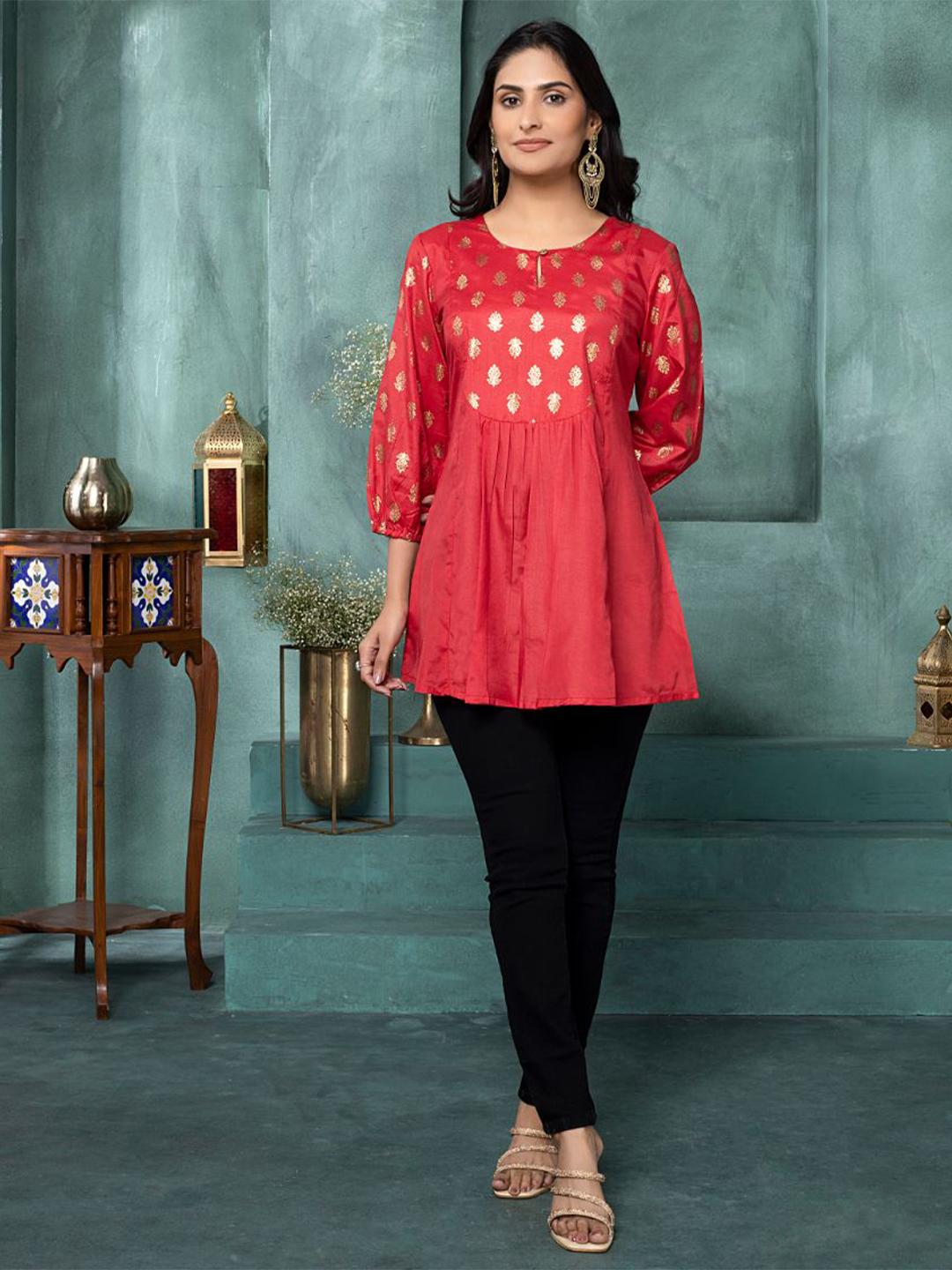 Buy Saffron Threads Women Ethnic Motifs Printed Round Neck Ethnic Tunic ...