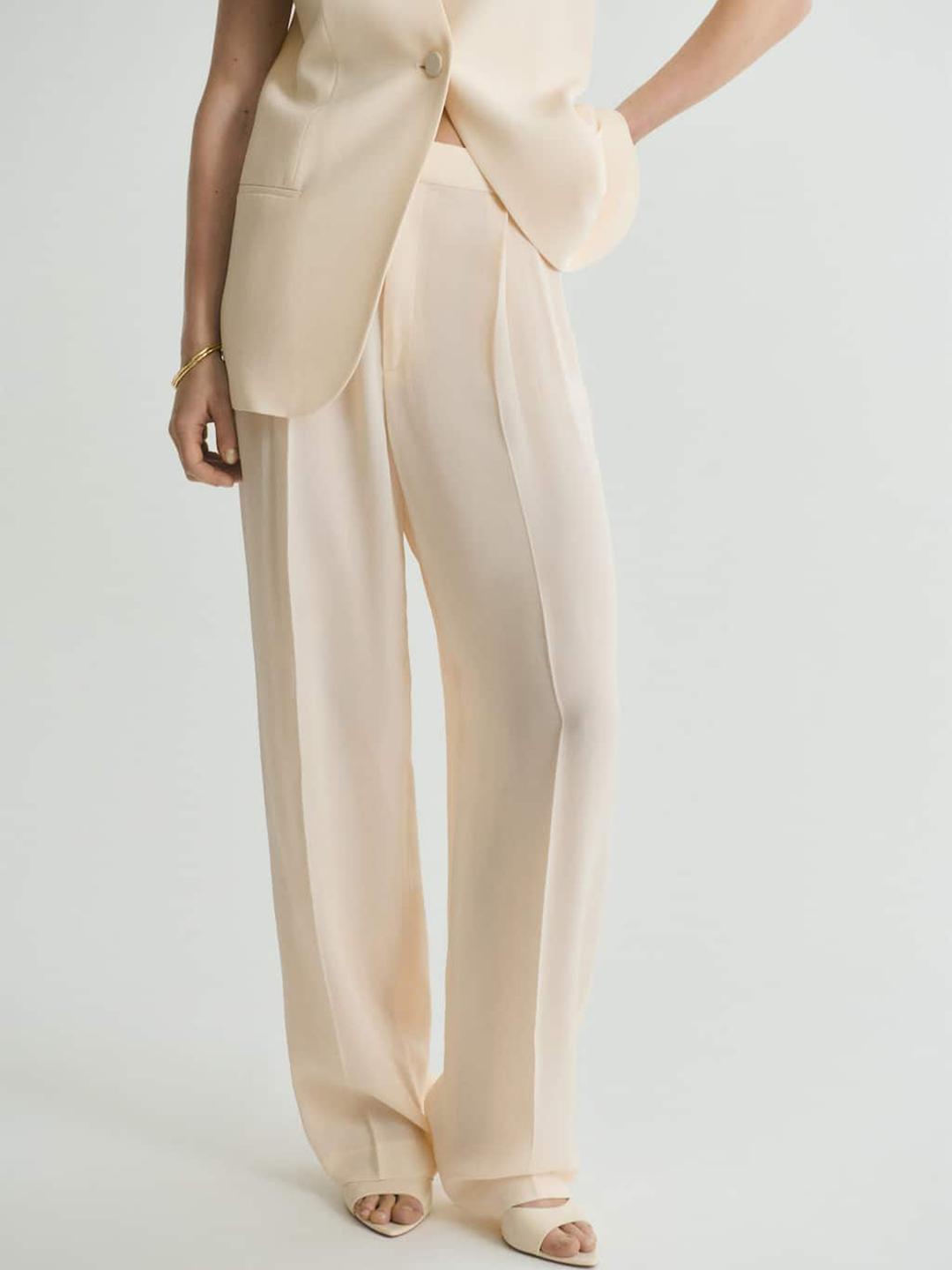 Buy MANGO Women Straight Fit Pleated Formal Trousers - Trousers for ...