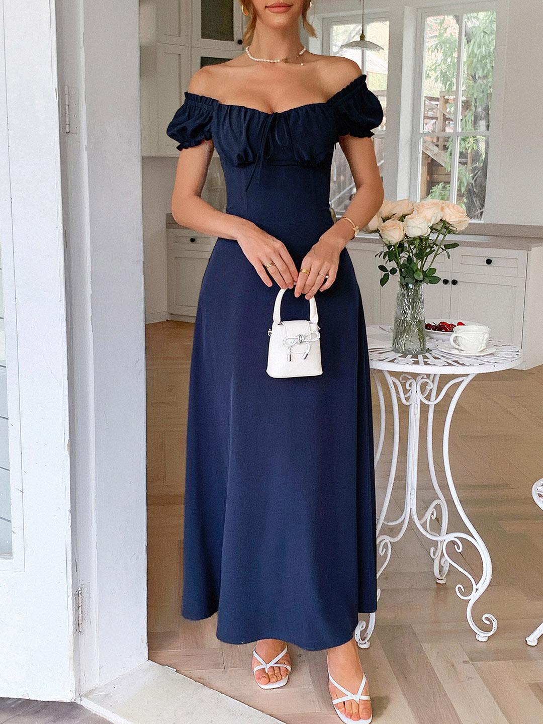 Buy StyleCast X Revolte Women Solid Off Shoulder Puff Sleeve Bodycon ...