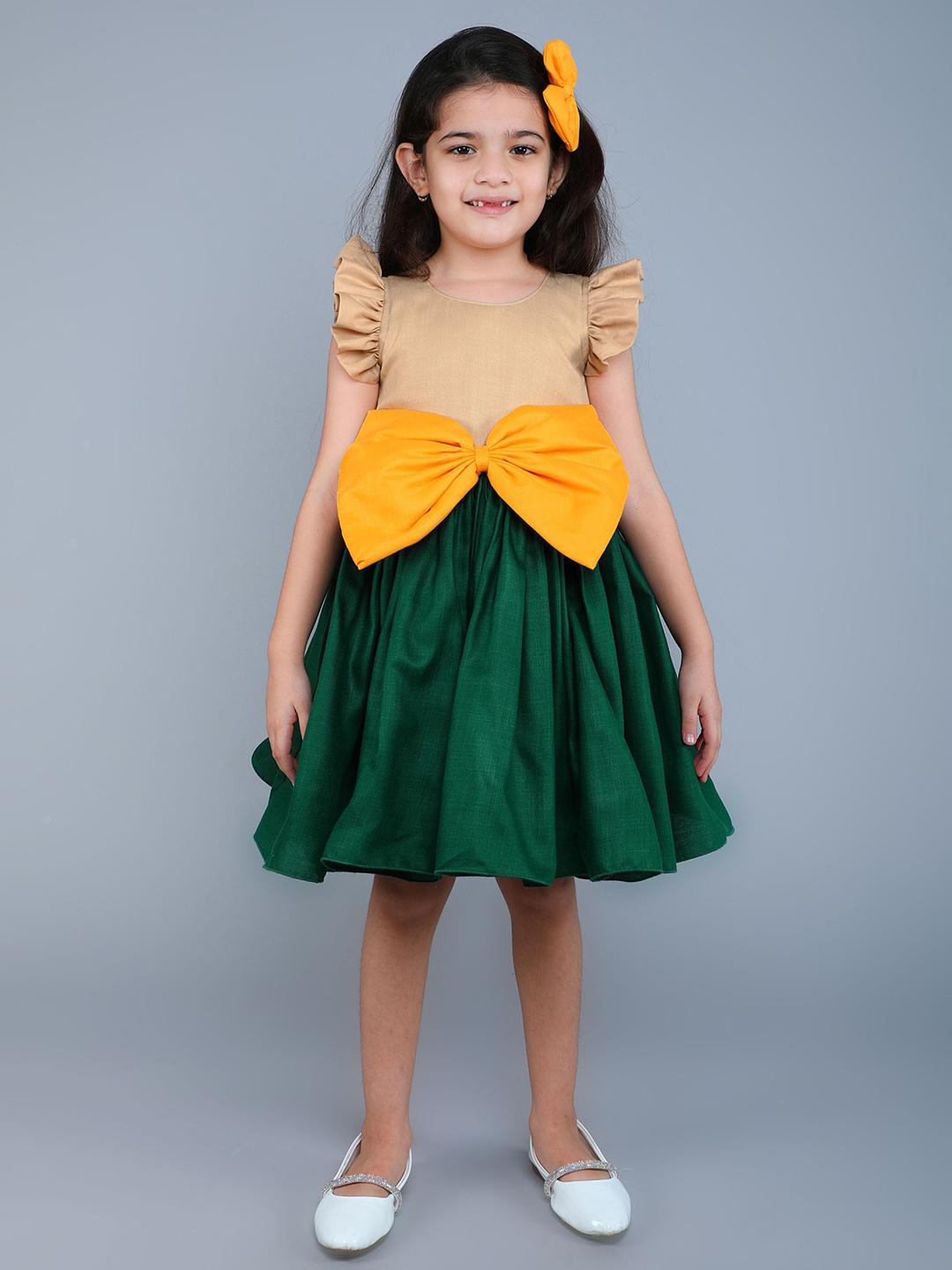 Buy Pink Chick Girls Flutter Sleeves Bow Pleated Detail Fit And Flare ...
