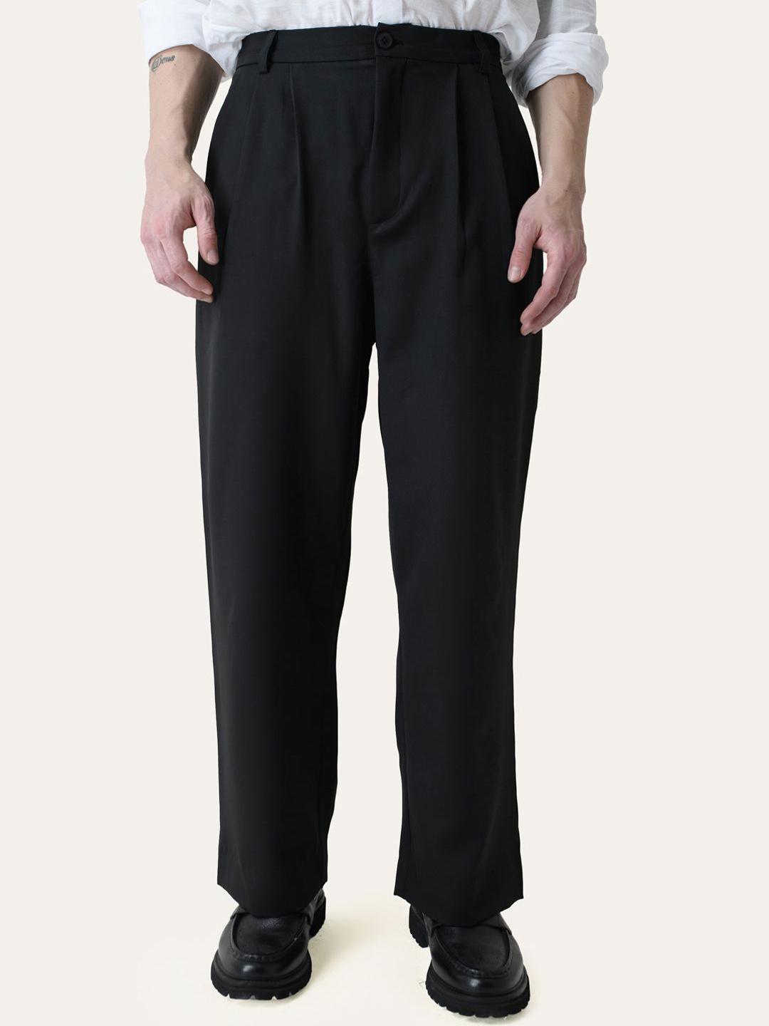 Buy PERCH Men Relaxed Loose Fit Mid Rise Pleated Korean Pants ...