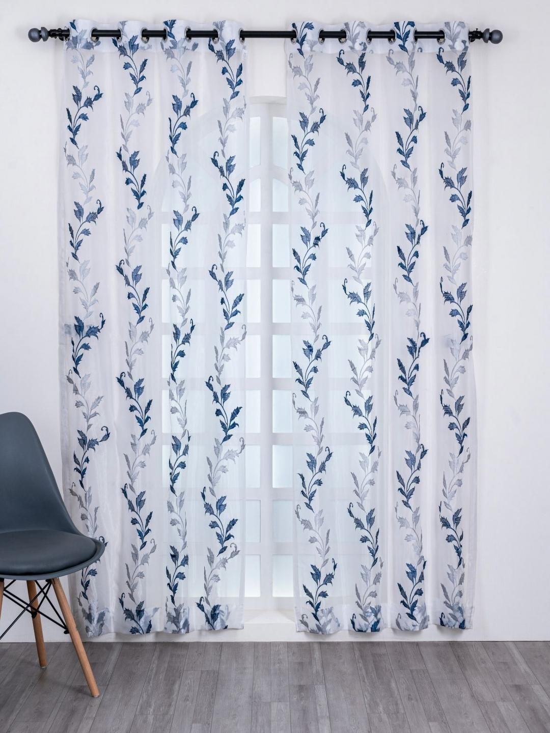 Buy Parda Online White & Blue Set Of 2 Ethnic Motifs Sheer Window ...