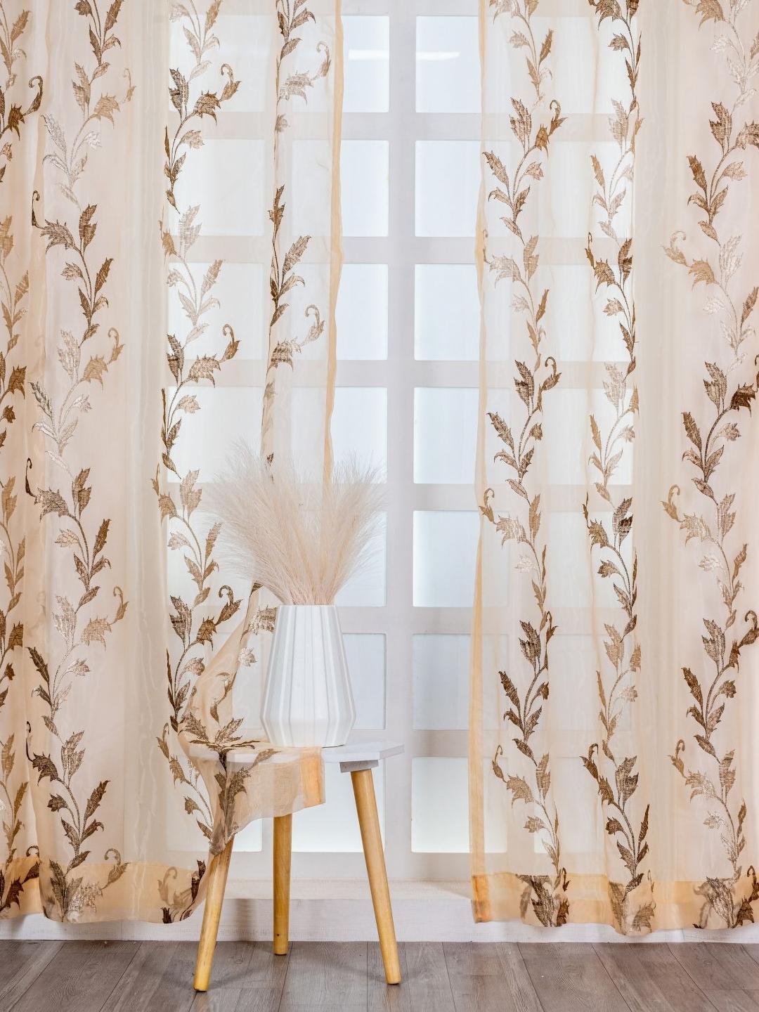 Buy Parda Online Set Of 2 Ethnic Motifs Printed Sheer Long Door Curtain ...