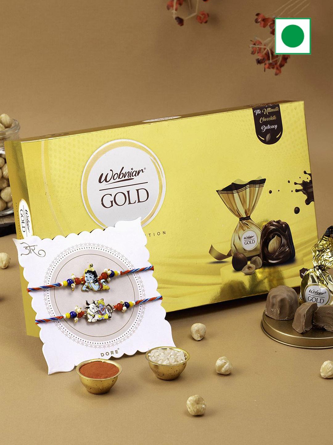Buy Hyperfoods Set Of 2 Rakhis With Wobniar Milk Chocolate Gift Set ...