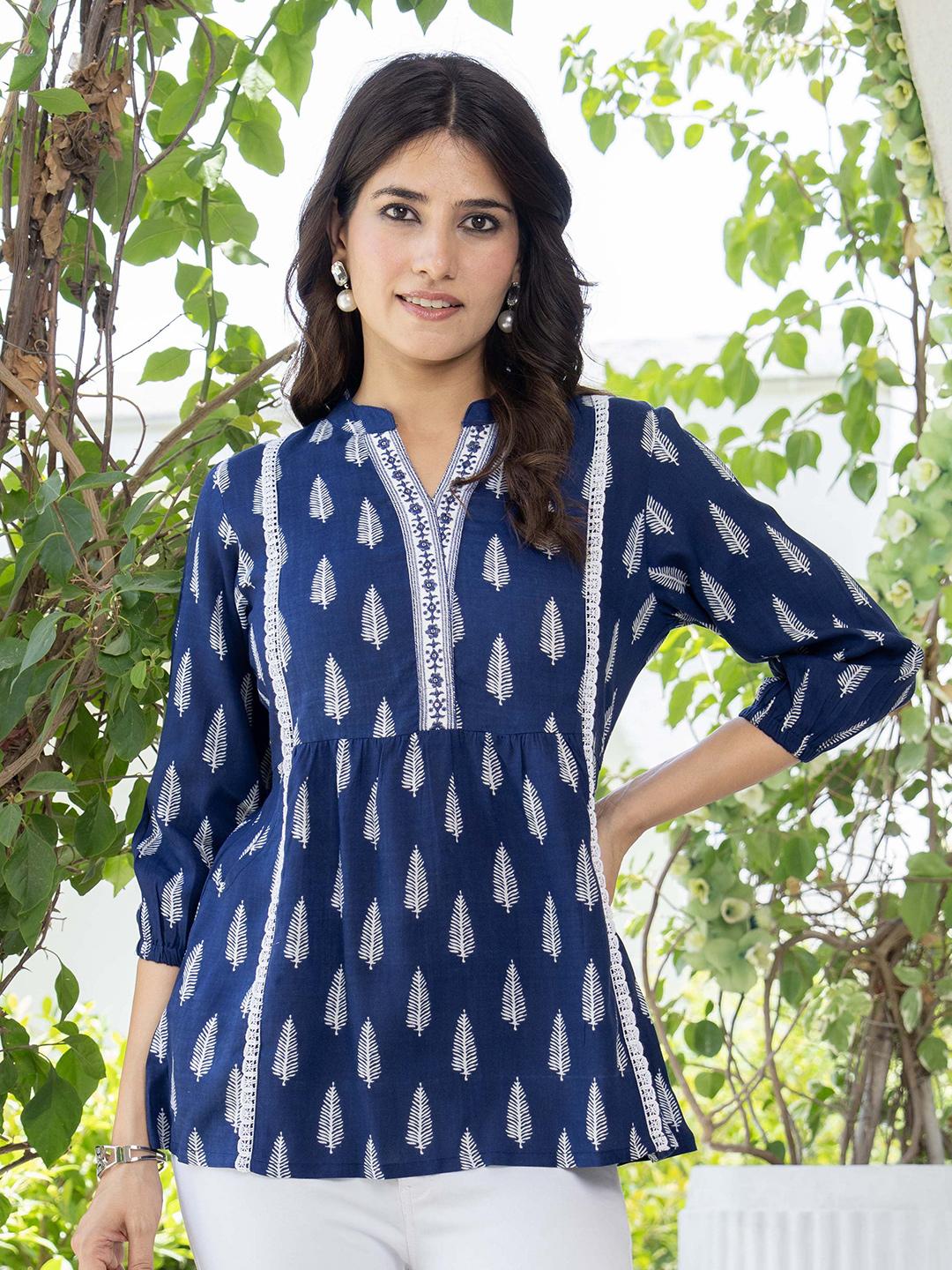Buy Moda Rapido Viscose Rayon V Neck Ethnic Motif Top - Tops for Women ...