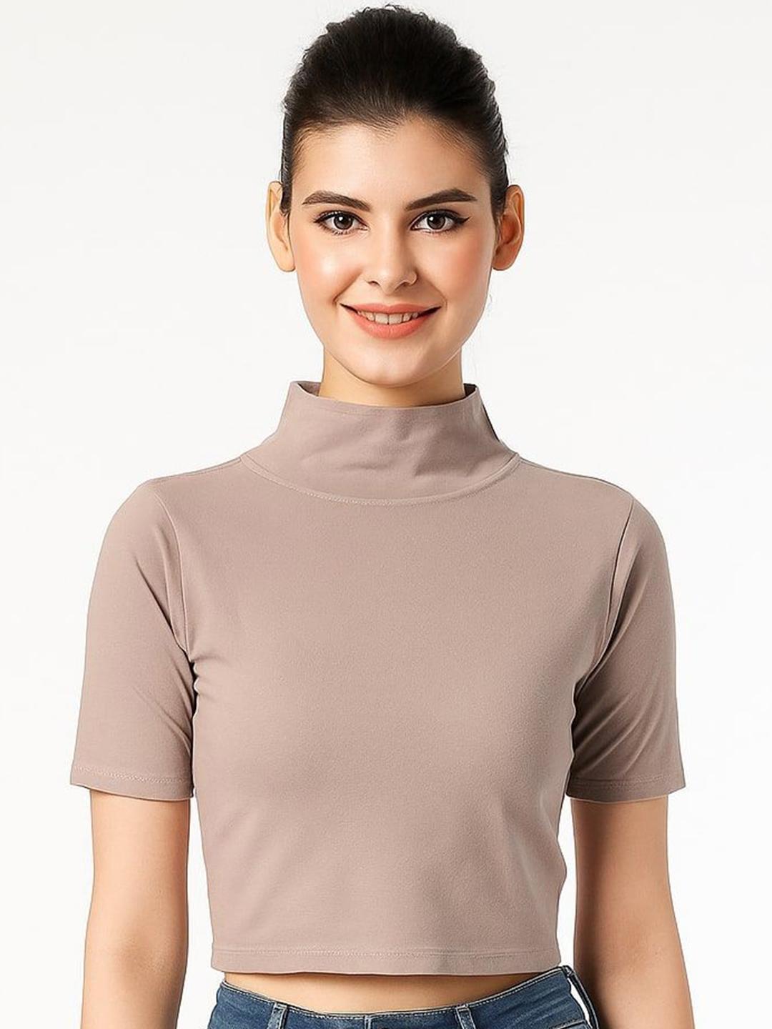 Buy CORSICA Women High Neck Cotton Fitted Crop Top - Tops for Women ...