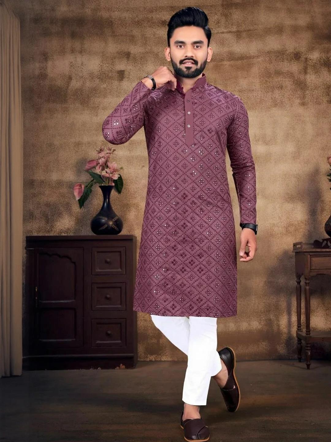 Buy Shantam Creation Men Embellished Straight Kurta (Maroon) - Kurtas ...