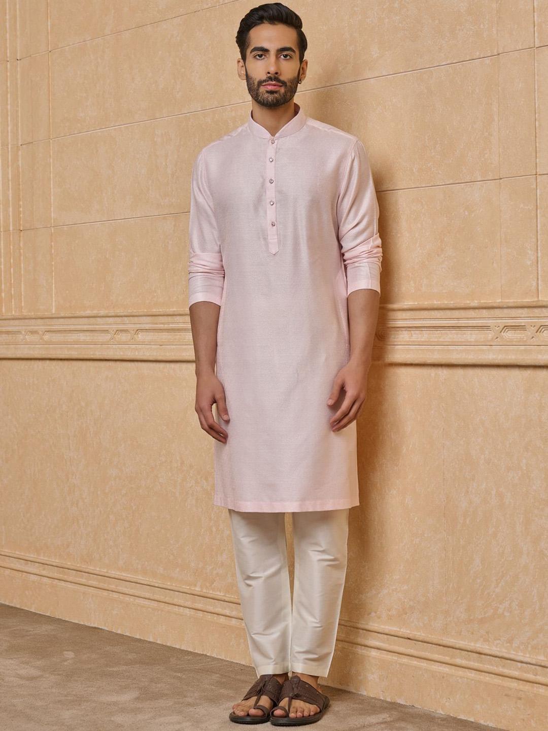 Buy Tasva Floral Woven Design Mandarin Collar Jacquard Straight Kurta ...