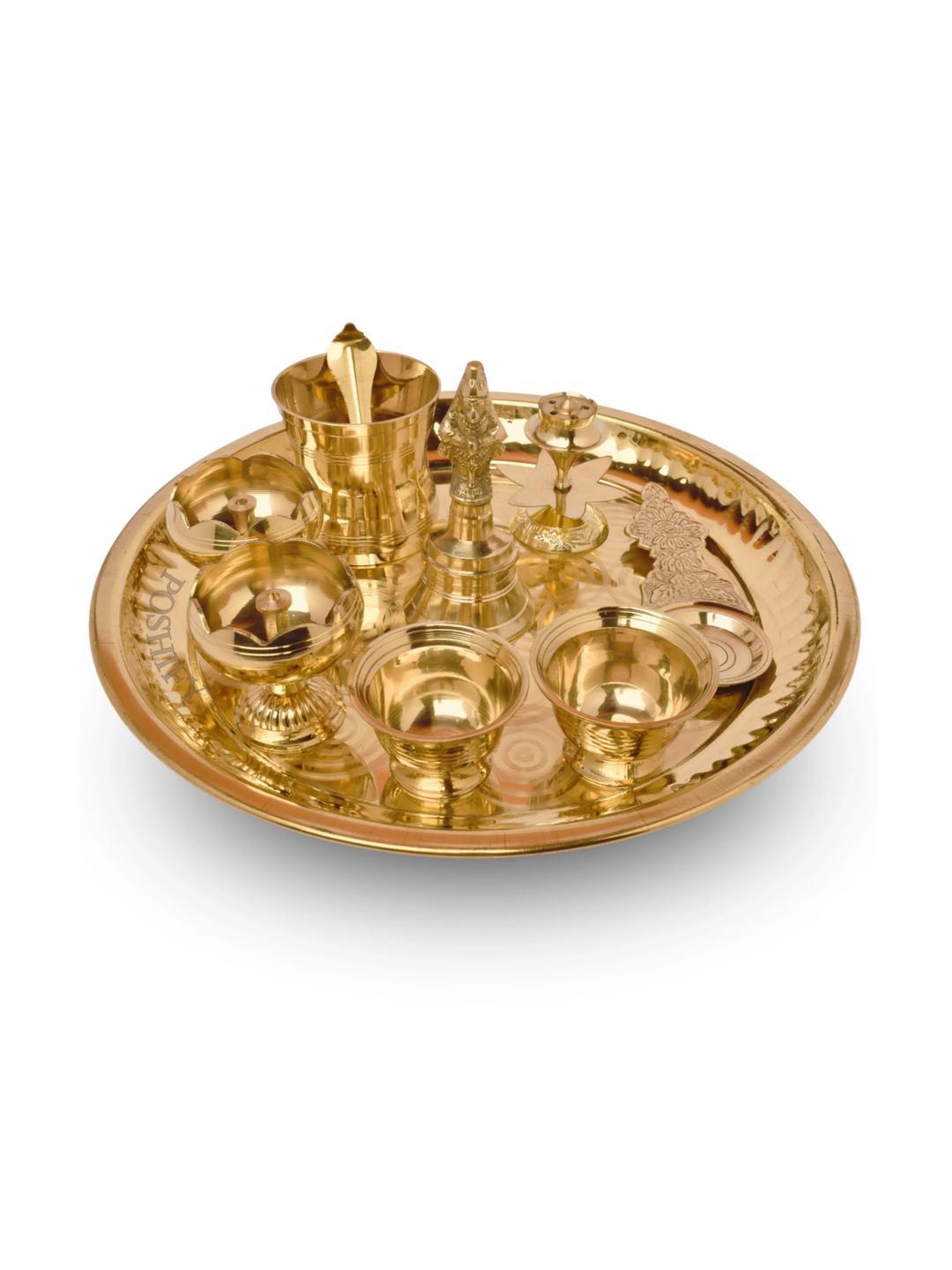 Buy POSHIFY Brass Handmade Navratri Pooja Thali - Pooja Essentials for ...