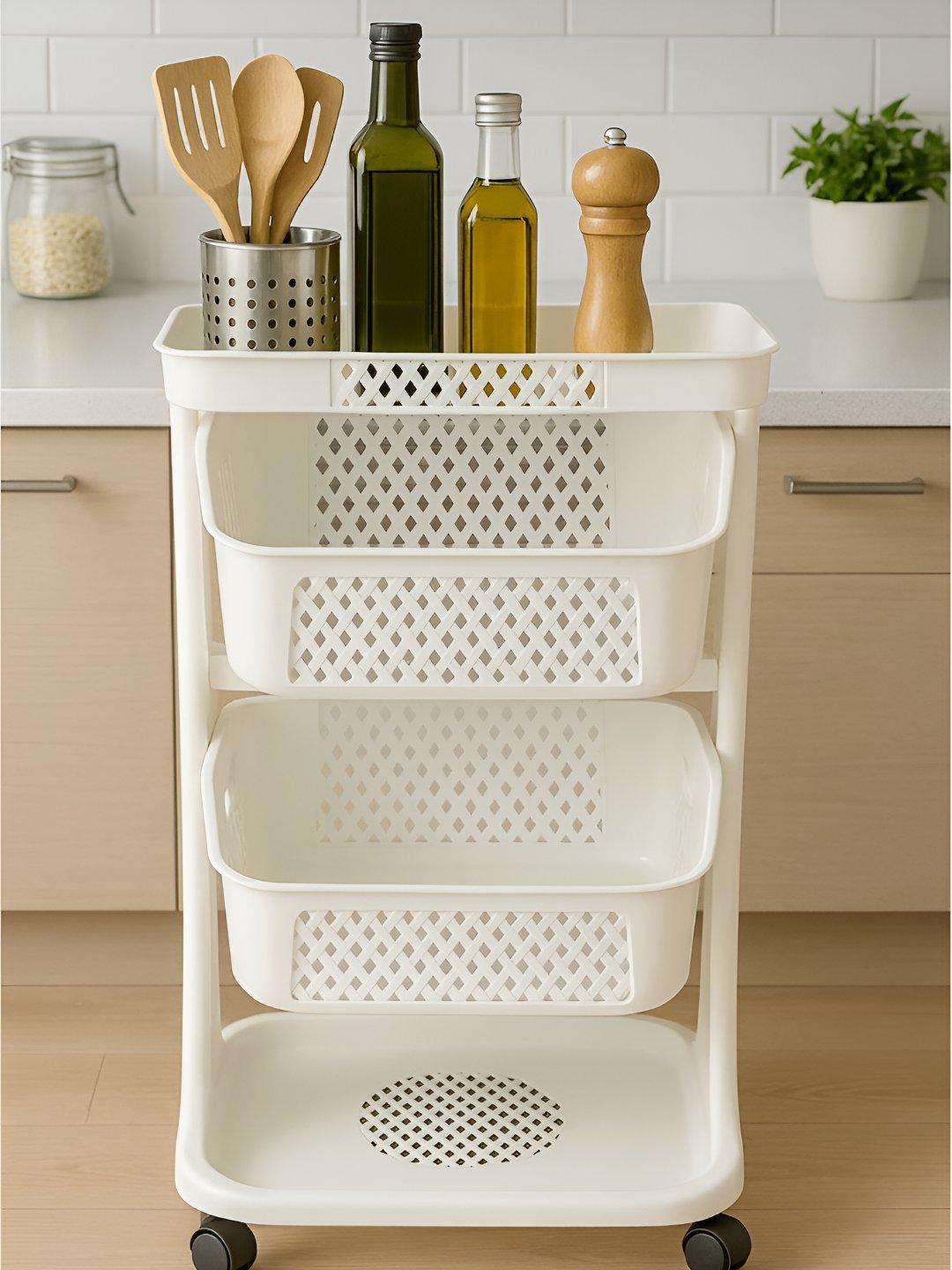 Buy Cortina White 2025 Plastic Kitchen Trolley - Kitchen Trolley for ...