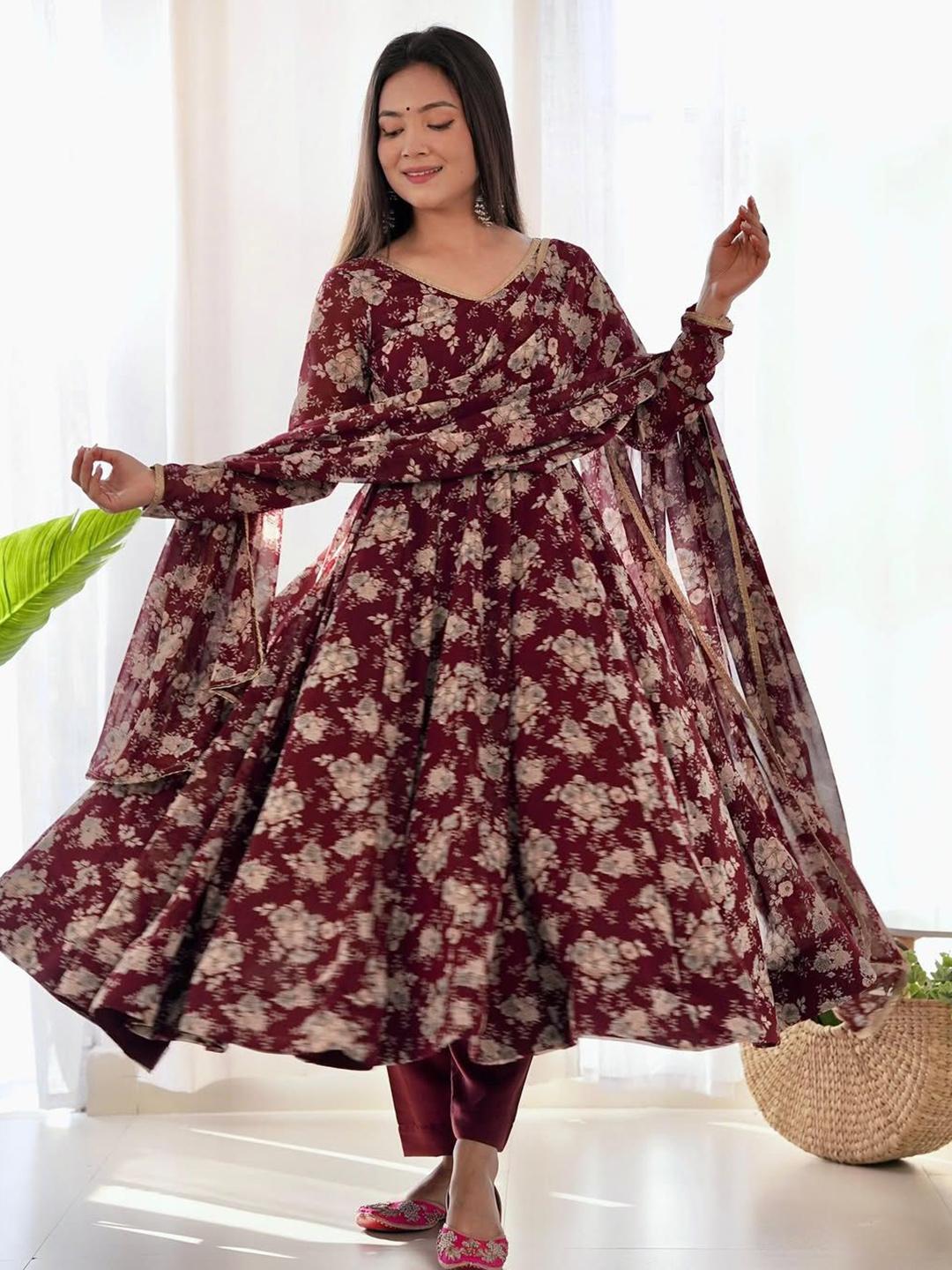 Buy HELWIN DESIGNER Floral Printed Gown Ethnic Dress With Dupatta ...
