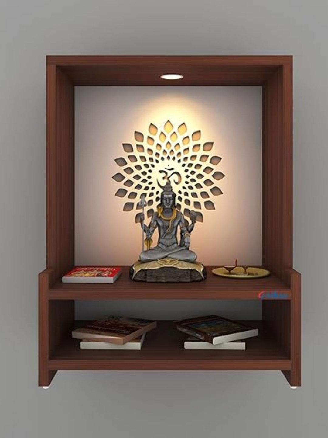 Buy ANIKAA Brown Engineered Wooden LED Light Home Temple - Home Temple ...