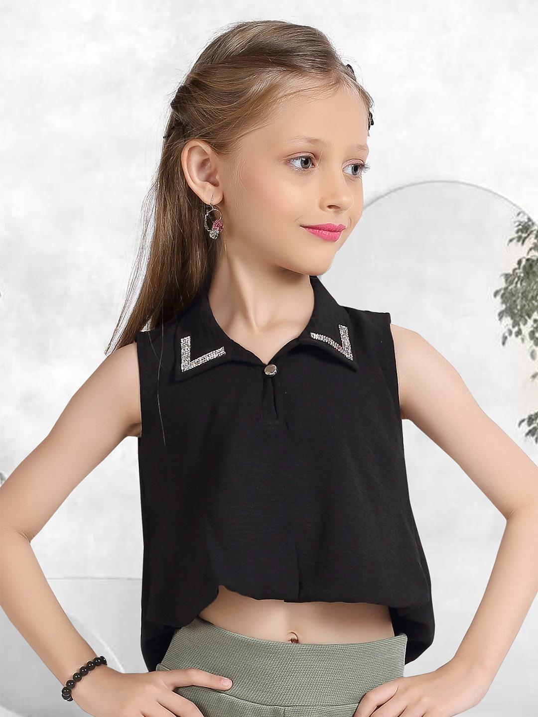 Buy Lei Chie Girls Shirt Collar Sleeveless High Low Crop Top - Tops for ...