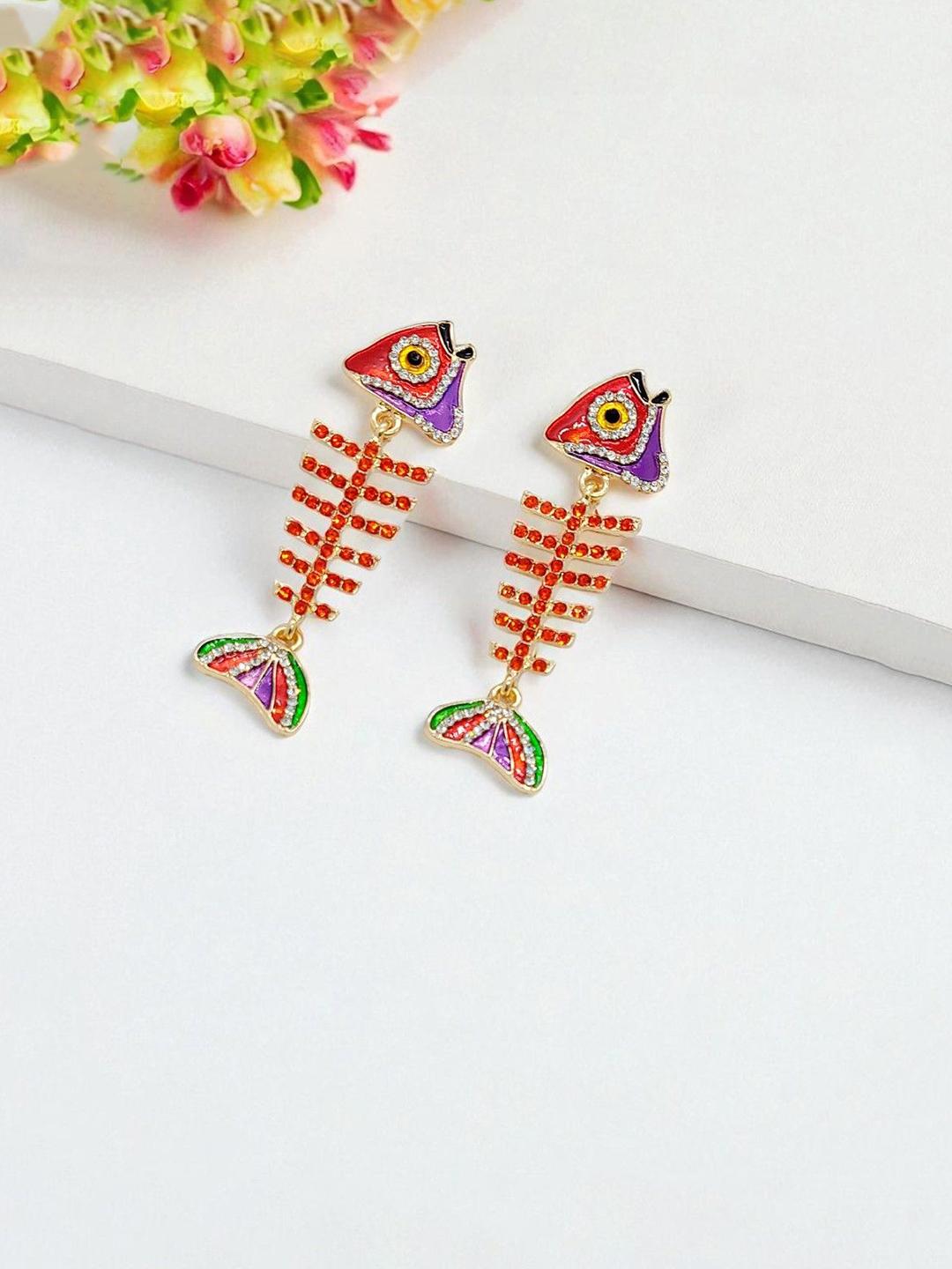 Buy AVANT GARDE PARIS Gold Plated Rhinestones Studded Fish Shaped Studs ...