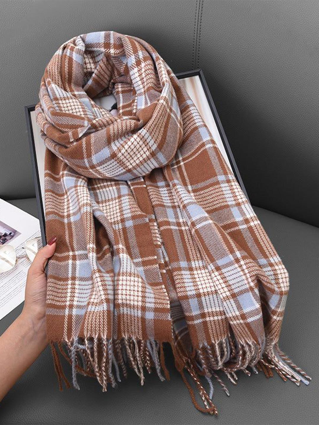 Buy QUECY Women Checked Tasselled Scarf - Scarves for Women 35458208 ...