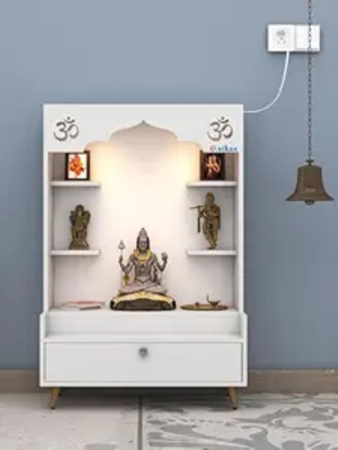 Buy ANIKAA White Engineered Wooden LED Light Home Temple - Home Temple ...