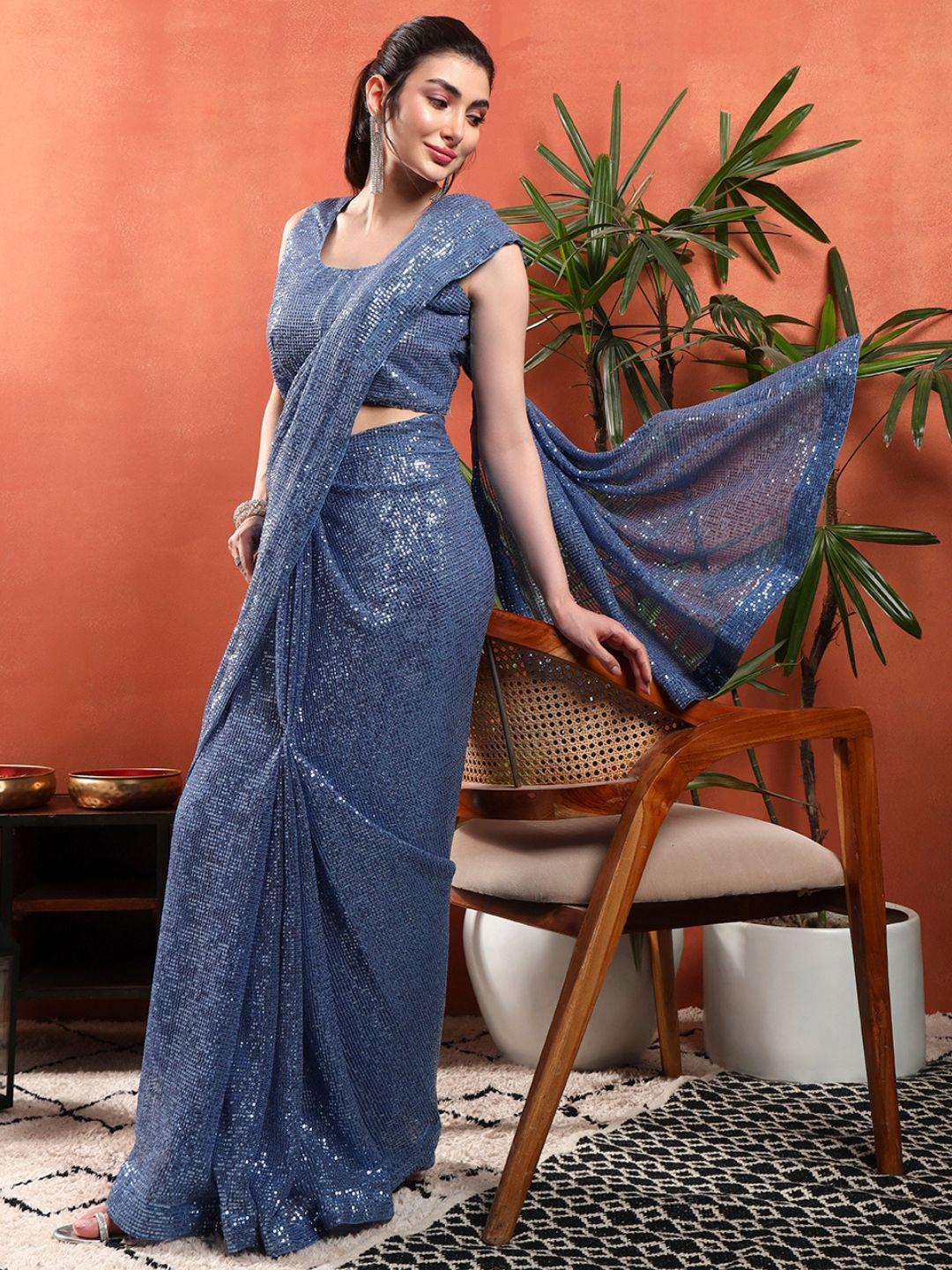 Buy Chhabra 555 Embellished Cocktail Bling Flowy Saree With Allover ...