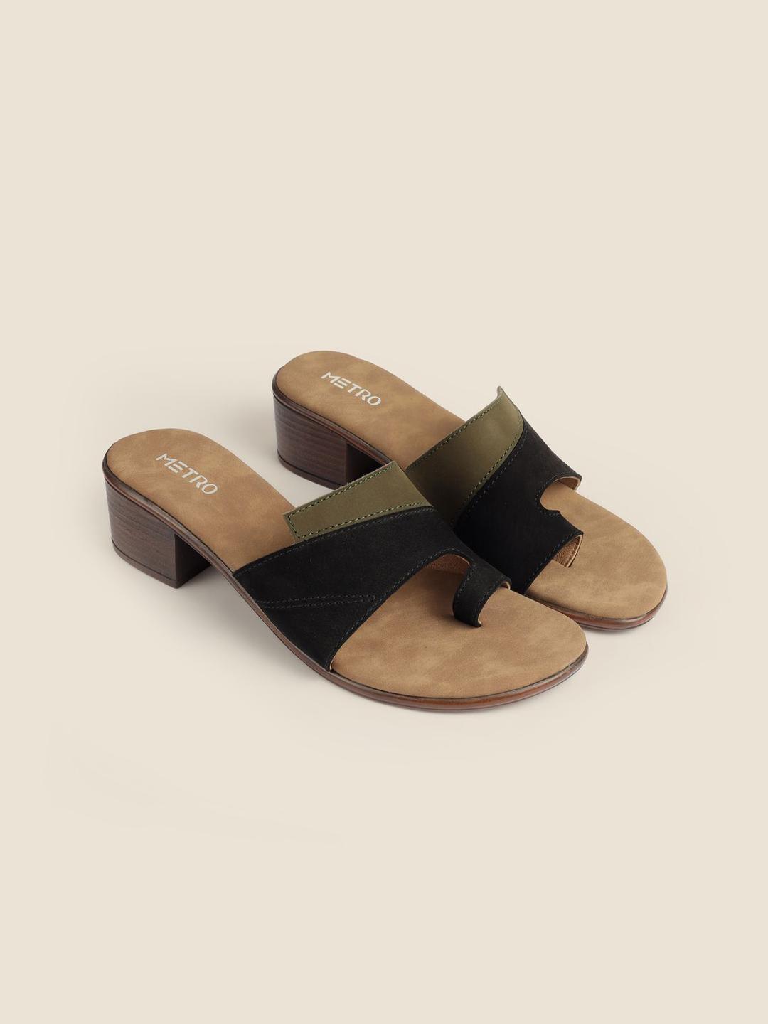 Buy Metro Women Colorblocked Leather Block Sandals - Heels for Women ...