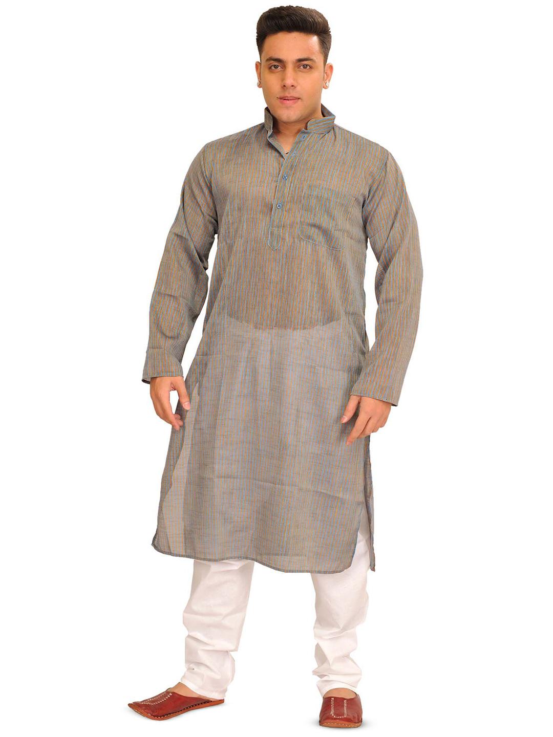 Buy Exotic India Men Striped Regular Kurta With Pyjamas - Kurta Sets ...