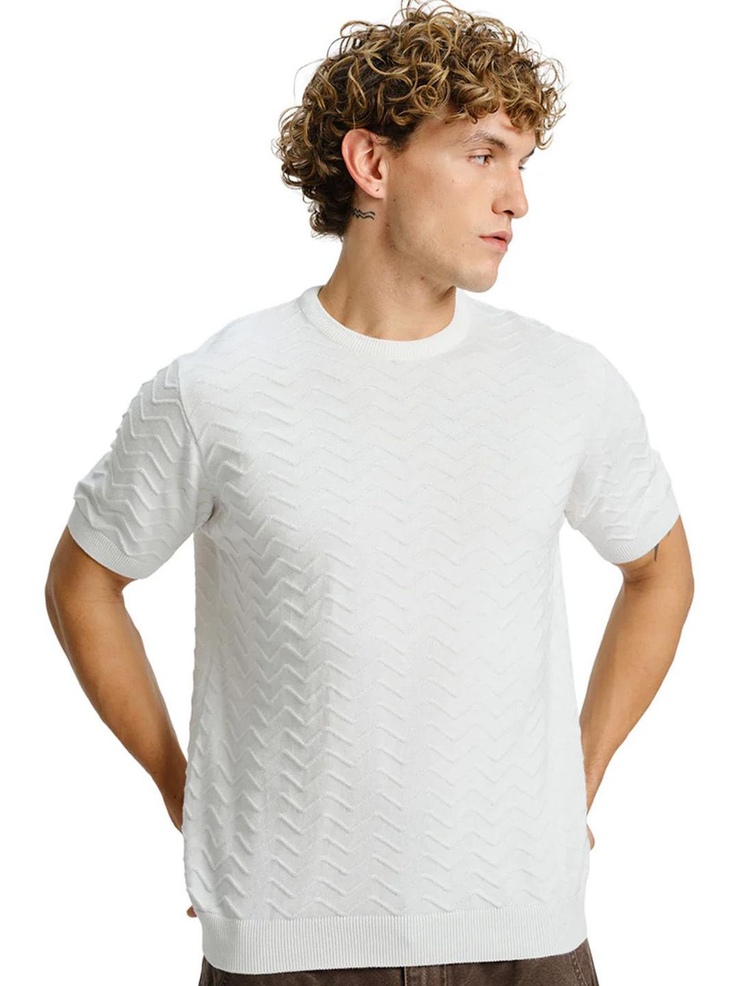 Buy Bonkers Corner Geometric Self Design Regular Fit Cotton T Shirt ...