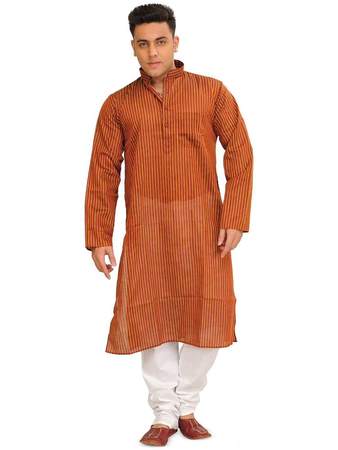 Buy Exotic India Men Striped Regular Pure Cotton Kurta With Pyjamas ...