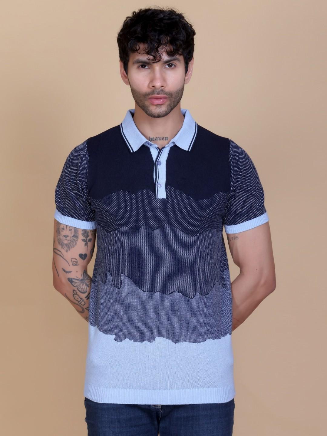 Buy Dzant Self Design Polo Collar Neck Short Sleeves Organic Cotton T ...