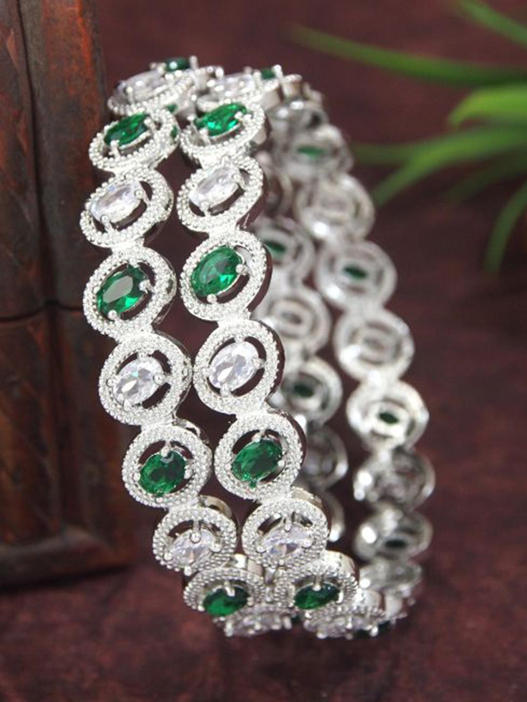 Buy SGA FASHION Set Of 2 Silver Plated Stone Studded Bangles - Bangle ...