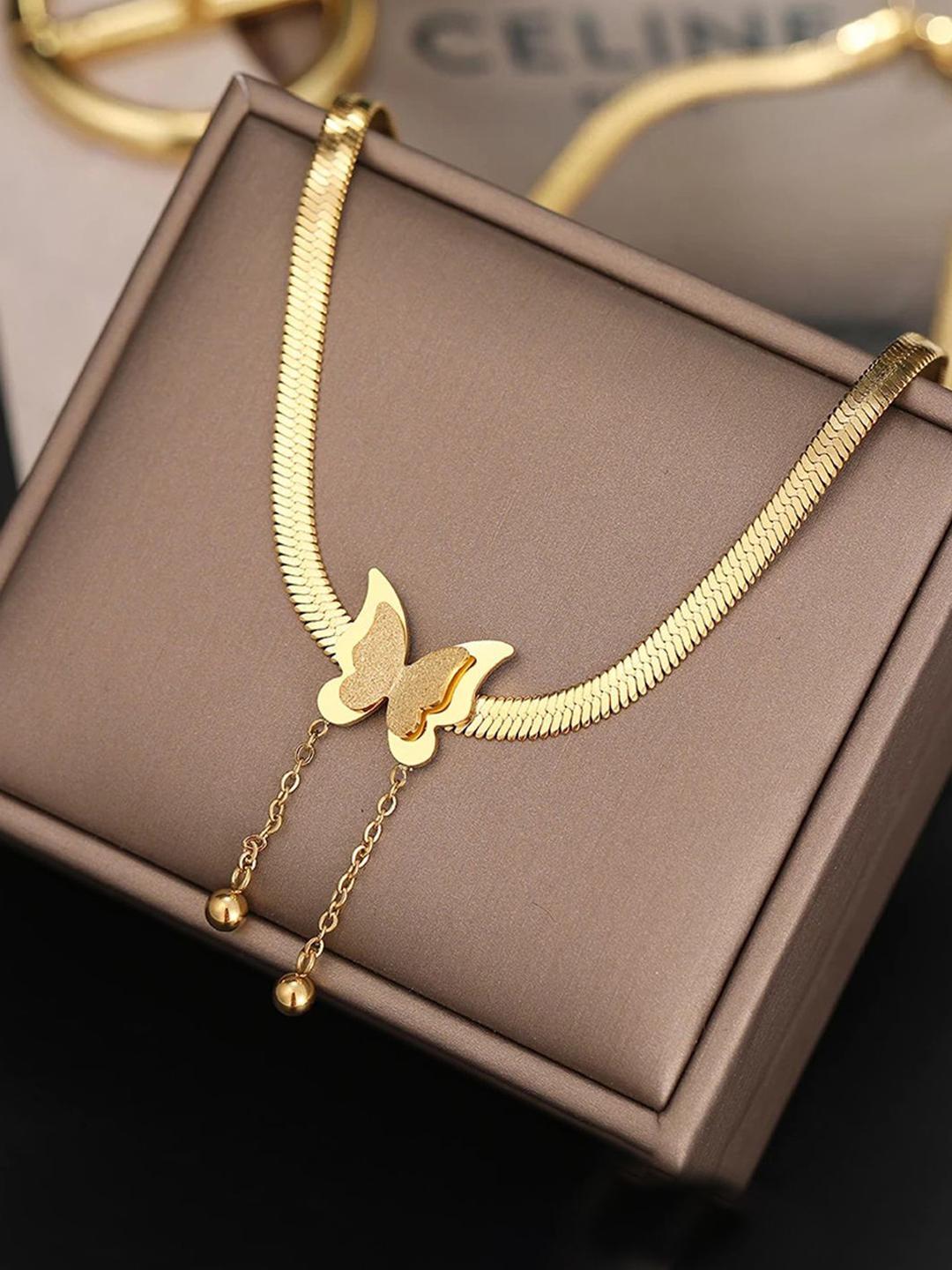 Buy GOLDIWALA Stainless Steel Gold Plated Statement Butterfly Shaped ...