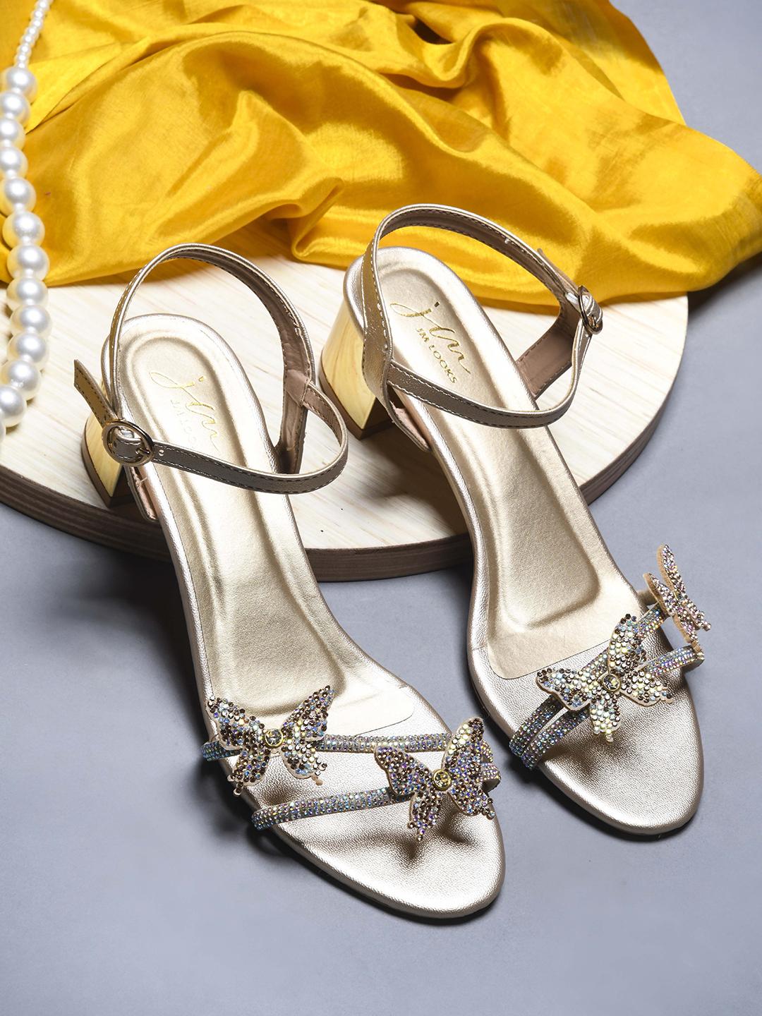 Buy Froh Feet Women Embellished Ankle Loop Block Heels Sandals - Heels ...