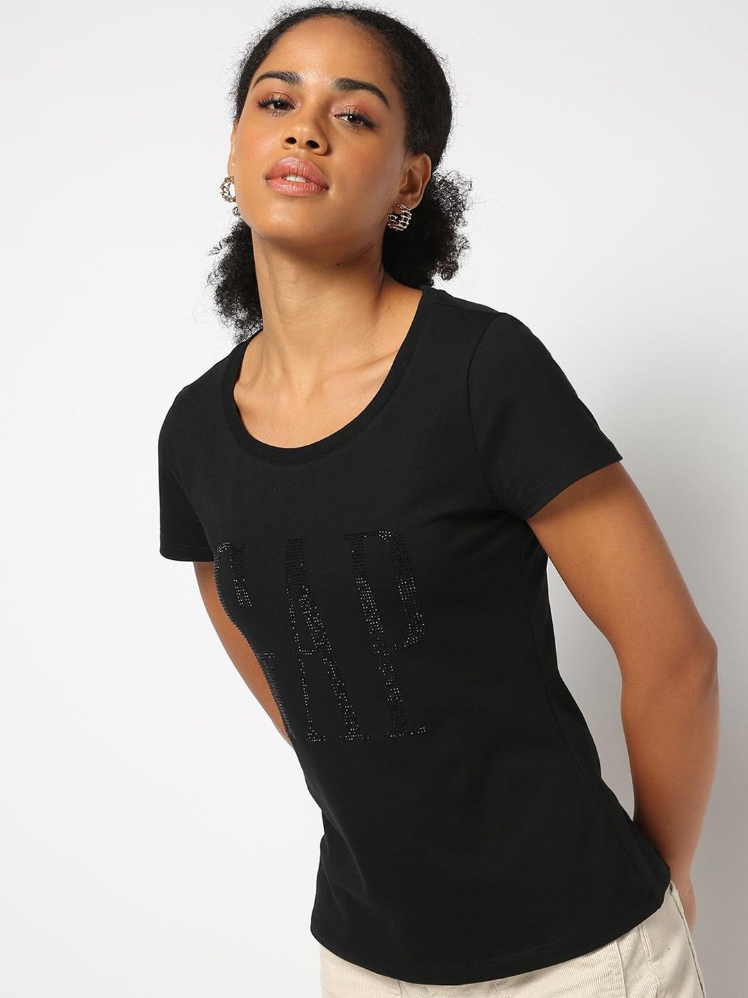Buy GAP Rhinestone Embroidered Brand Logo T Shirt With Short Sleeves ...