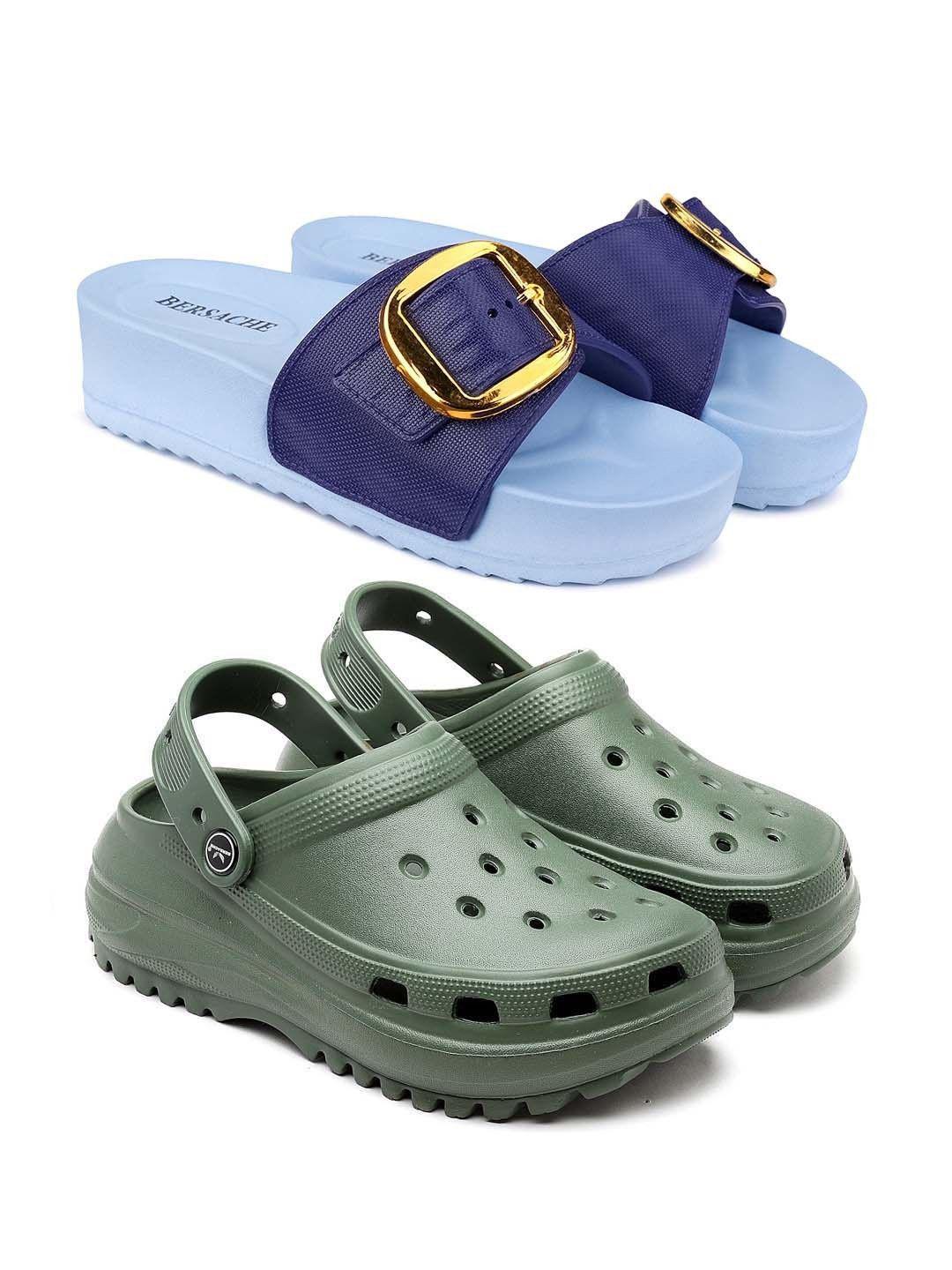 Buy BERSACHE Women Pack Of 2 Clogs & Sliders - Flip Flops for Women ...