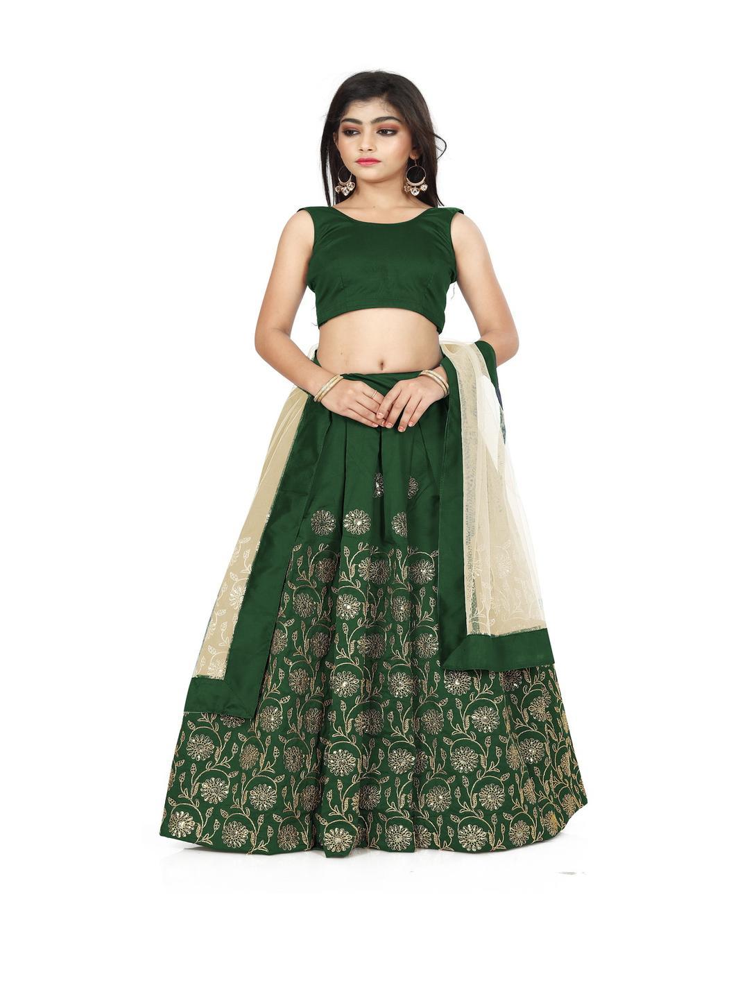 Buy Tejam Girls Sequinned Semi Stitched Lehenga & Unstitched Blouse ...