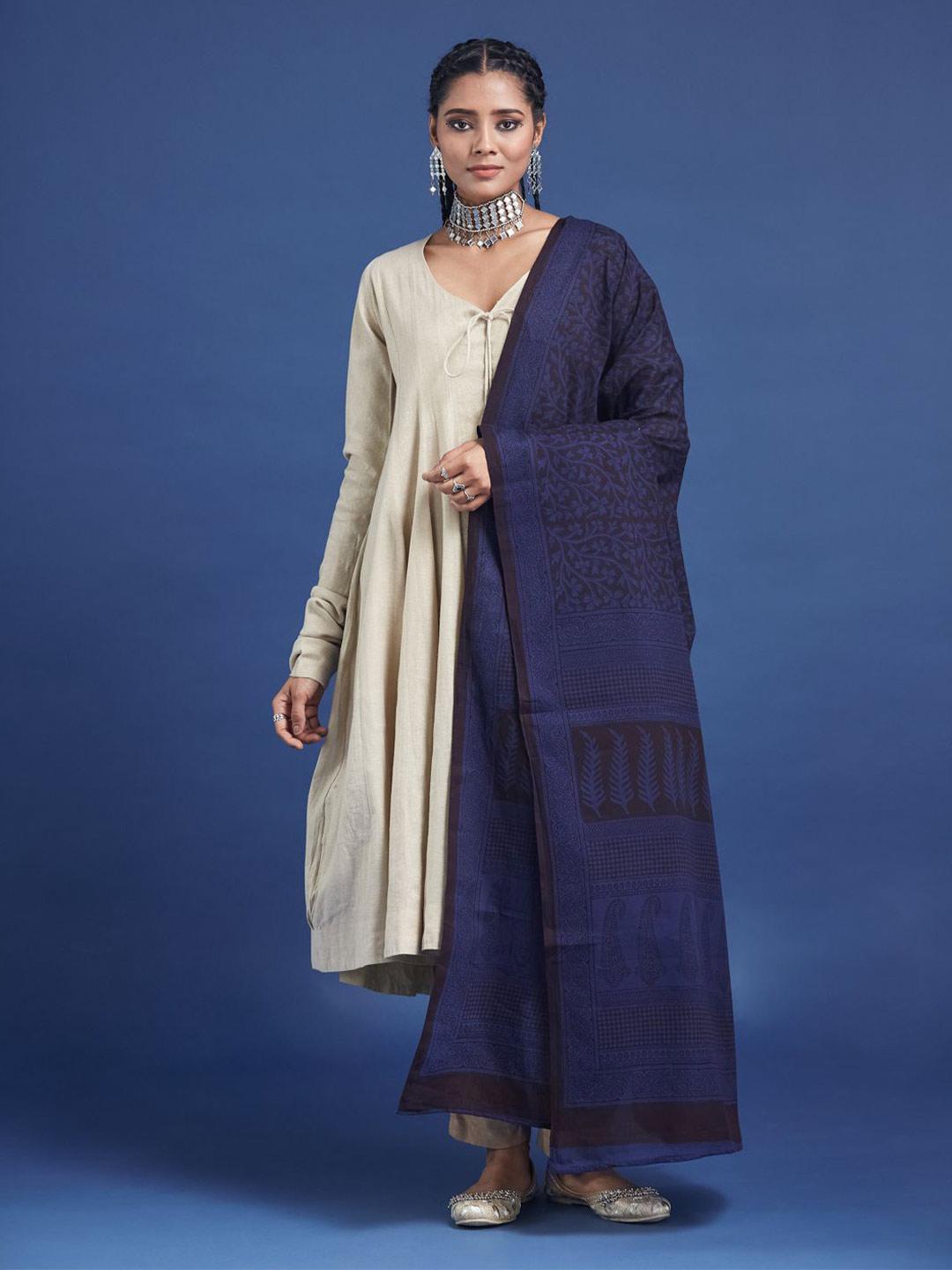 Buy Taavi Floral Hand Block Printed Pure Cotton Bagh Dupatta - Dupatta ...