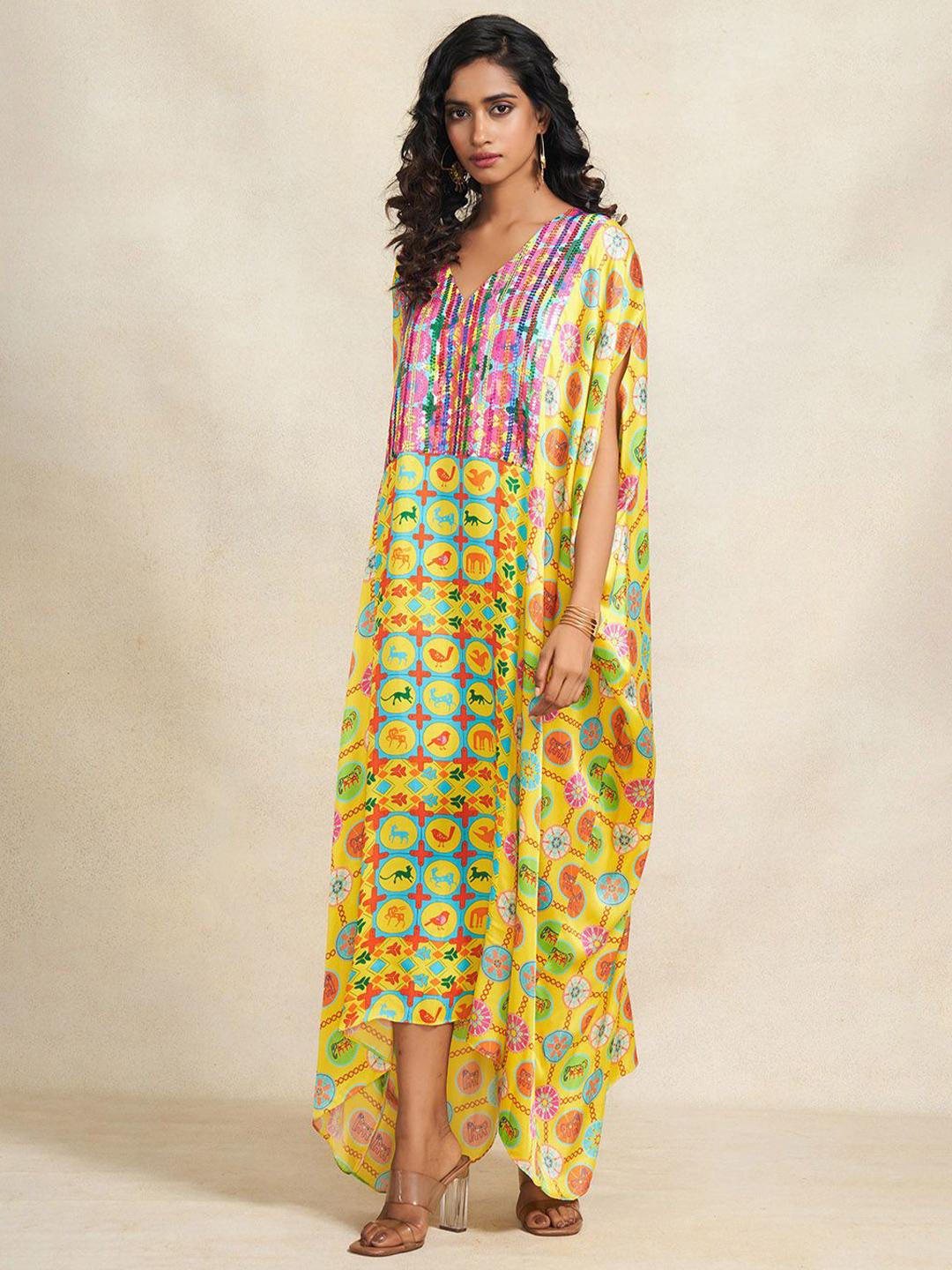 Buy Gulabo By Abu Sandeep Women Printed Slit Sleeves Maxi Dress ...